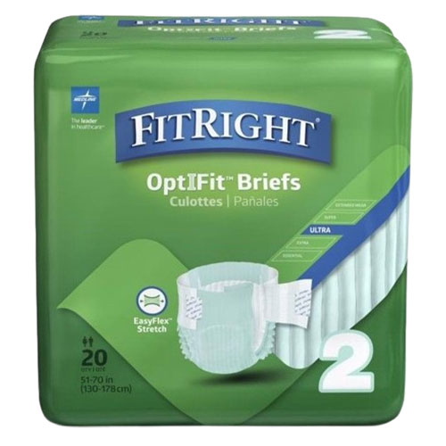 Medline FitRight OptiFit Size 2 Ultra Stretch Brief Green 130–178cm 2192ml - Joya Medical Supplies